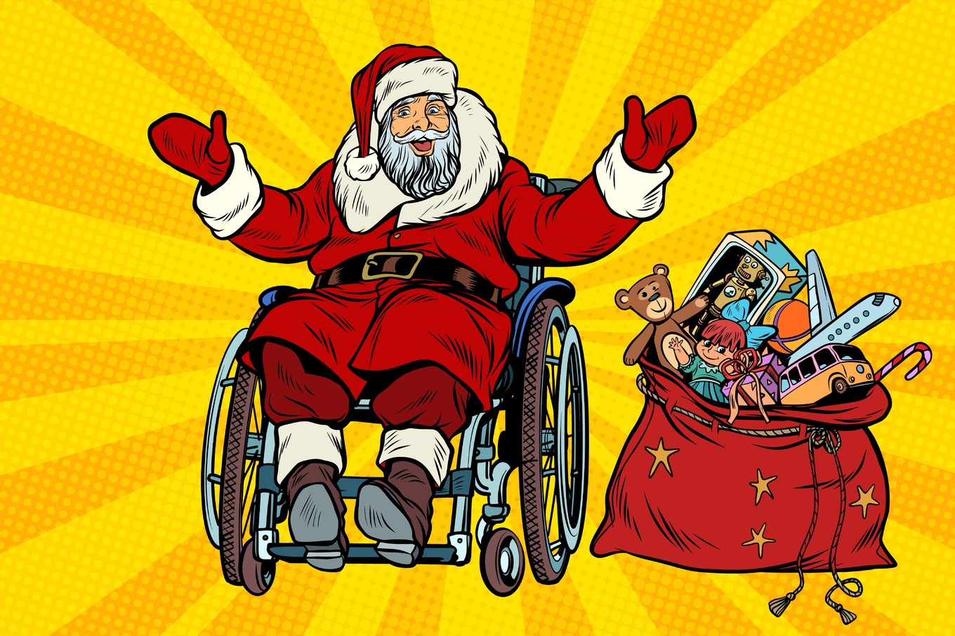 disabled Santa Claus is in a wheelchair, Christmas gifts, a Healthcare ...