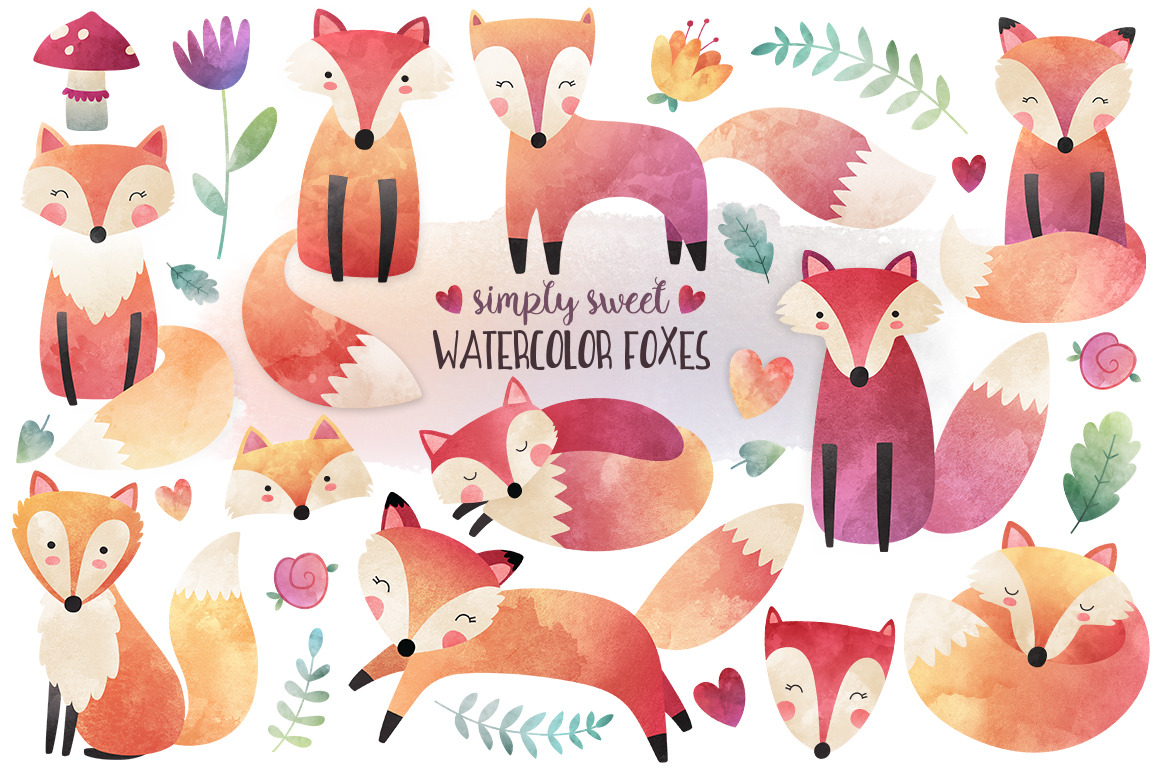 Watercolor Fox Clipart Bundle, an Animal Illustration by Kenna Sato Designs