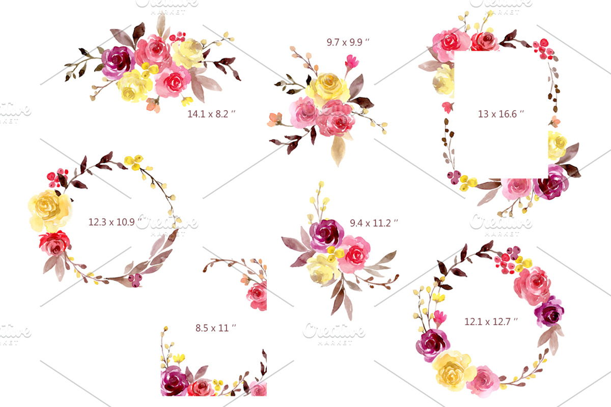 Bright Watercolor Flowers Roses PNG, an Illustration by GraphicsDish