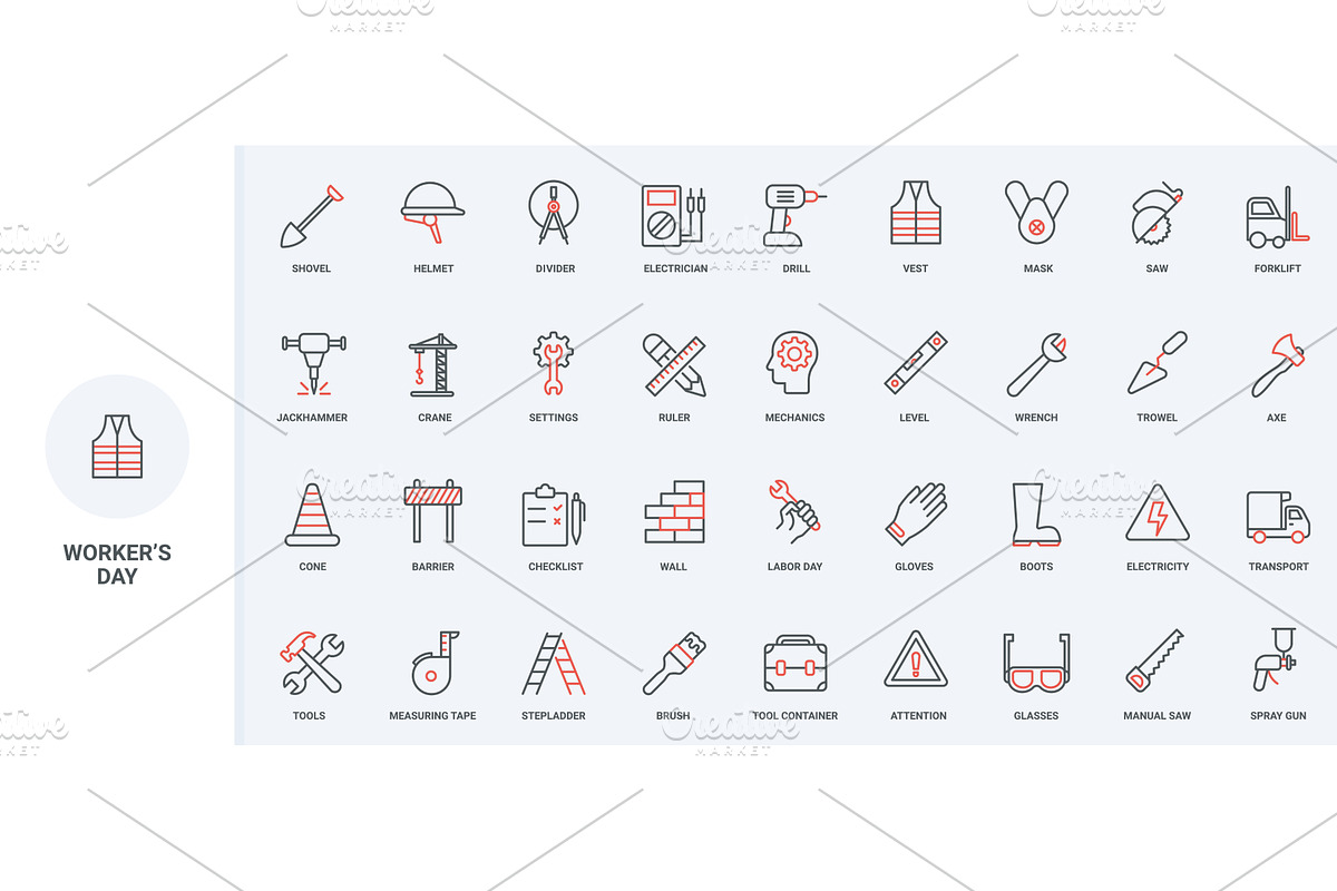 Tools equipment ppe icons, an Illustration by Lemberg Vector