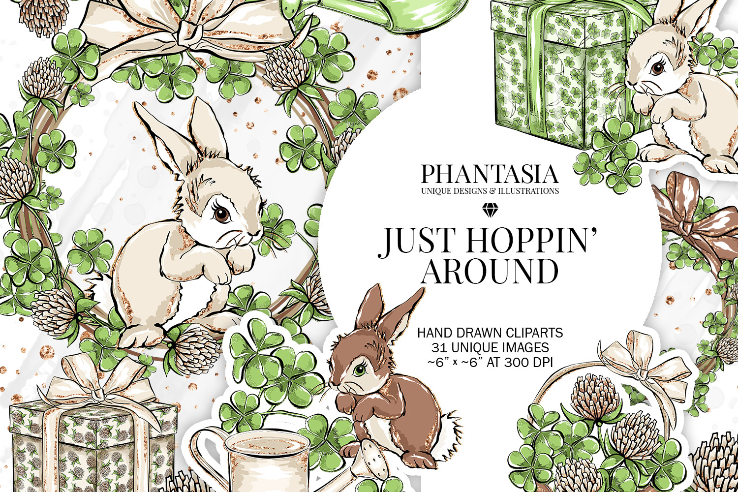 Spring Rabbit Watercolor Clipart, an Illustration by Phantasia Design ...