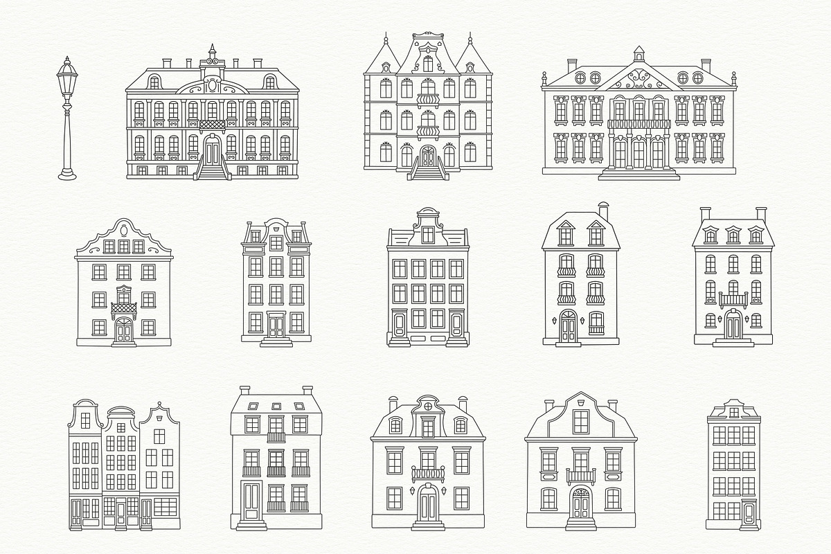 Houses line illustration set, an Object Illustration by NatalieArtShop