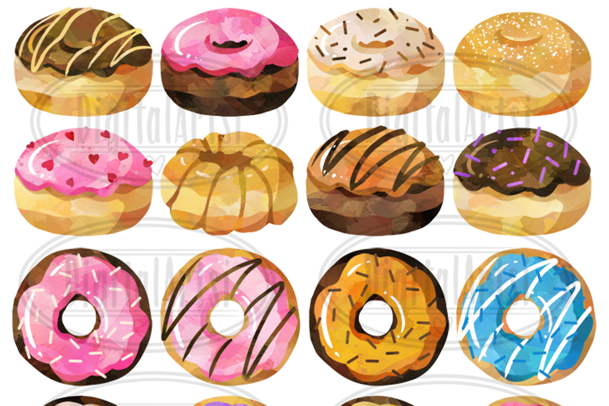 Watercolor Donuts Clipart, a Food Illustration by DigitalArtsi