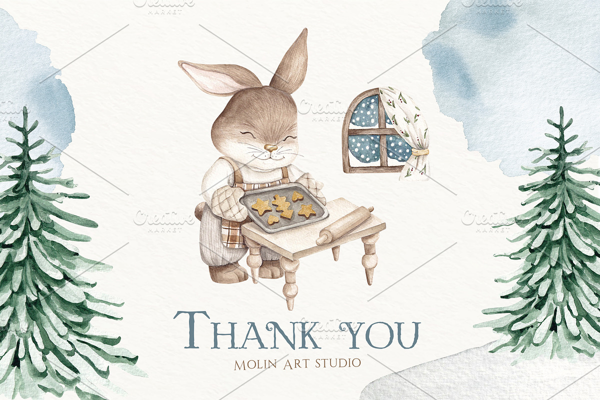 Cute Bunny Watercolor Clipart, an Animal Illustration by MolinArtStudio ...