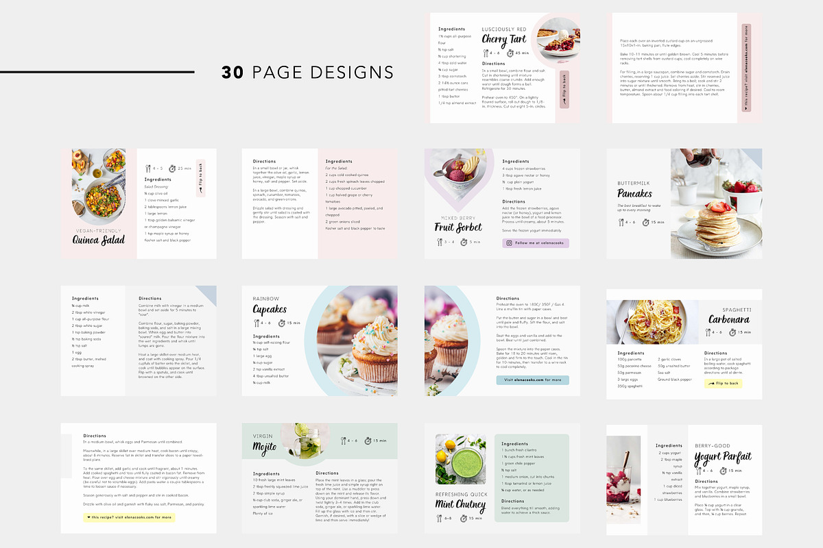 30 Mini Recipe Cards Canva Template