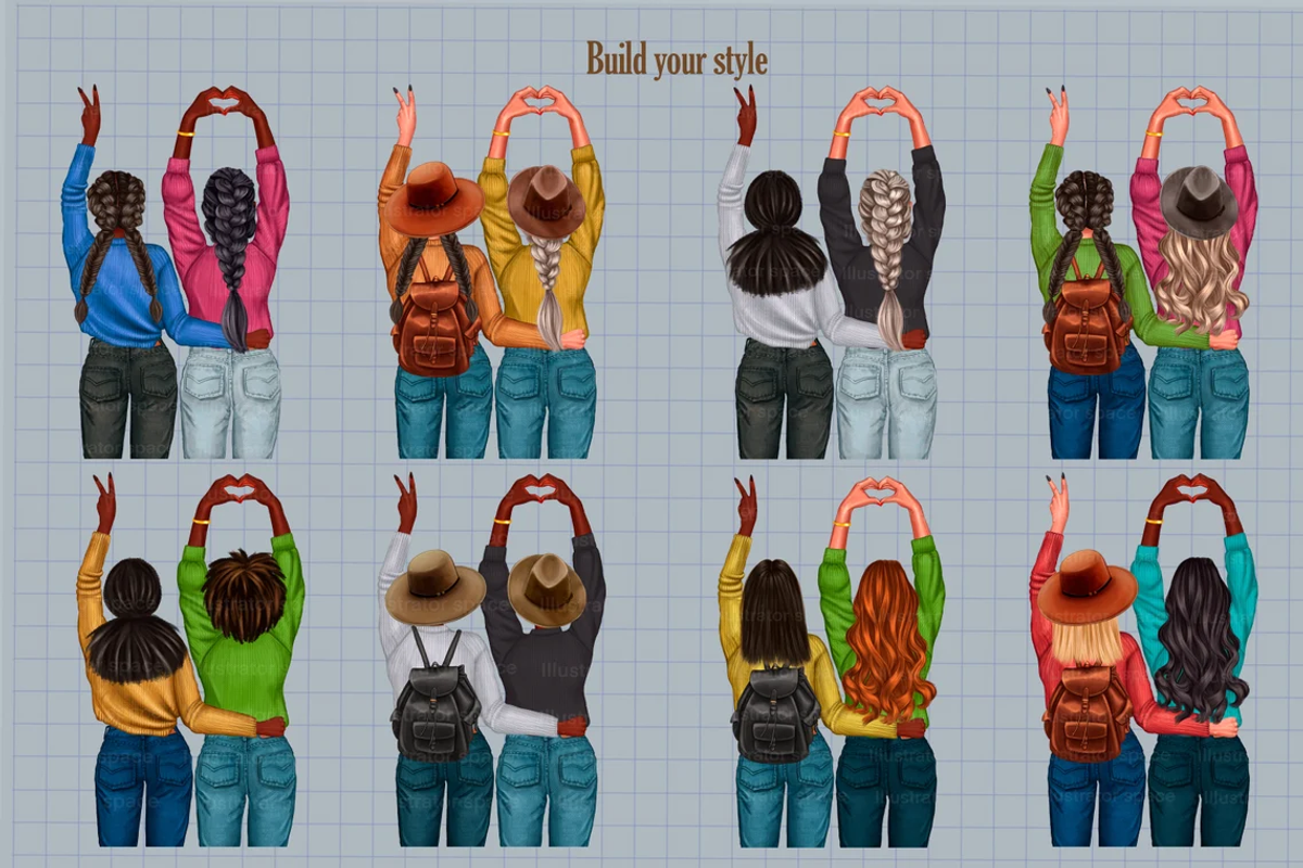 Best friends back view clipart