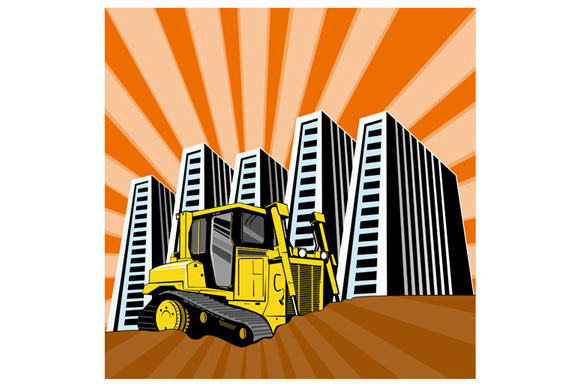 Mechanical Digger Excavator Retro, an Illustration by patrimonio