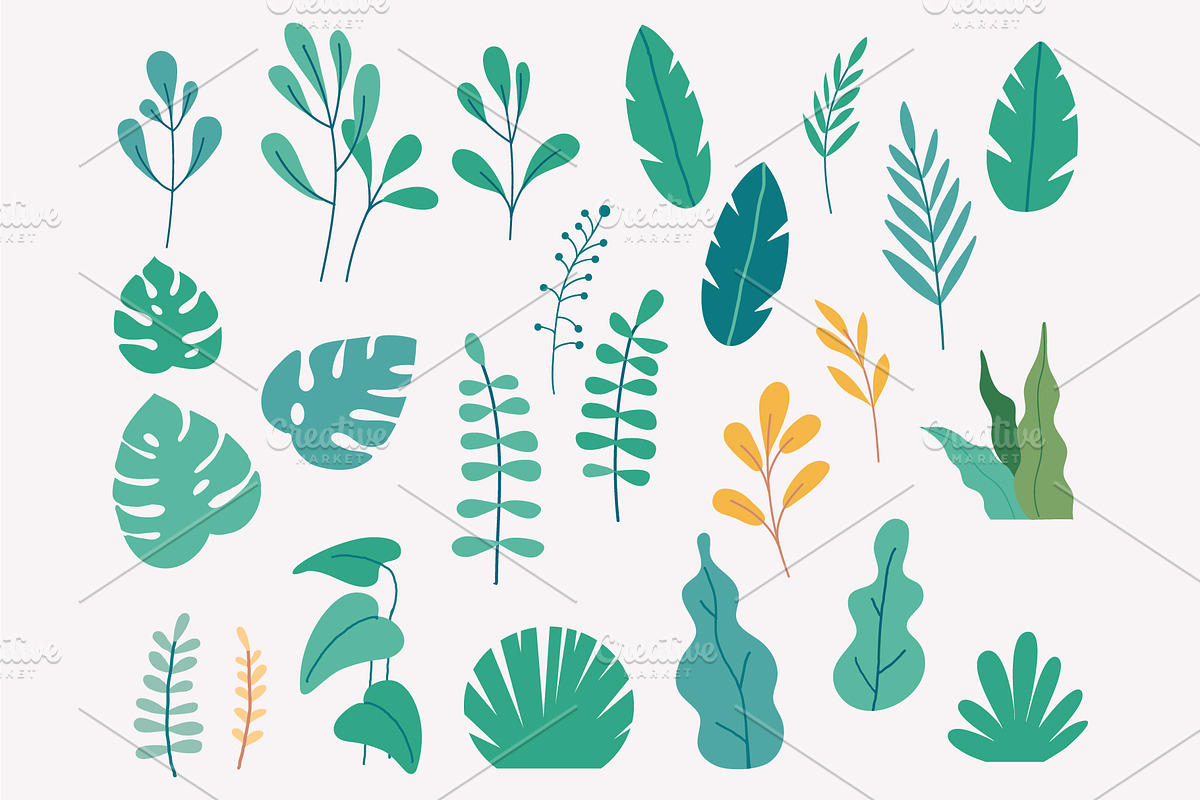 Flat Vector set of Plants, a Decorative Illustration by Vector_Art ...