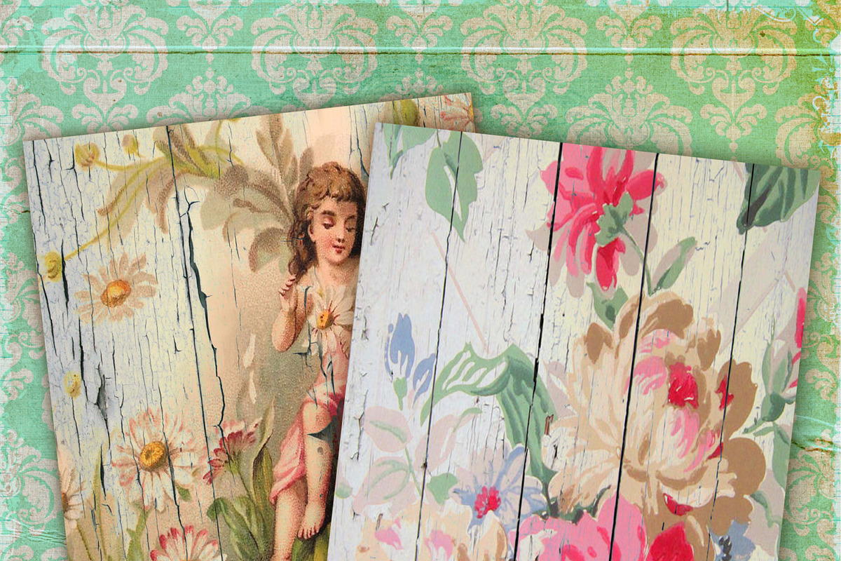 Shabby Chic Wood floral paper, a Texture Graphic by DidiArtWorld