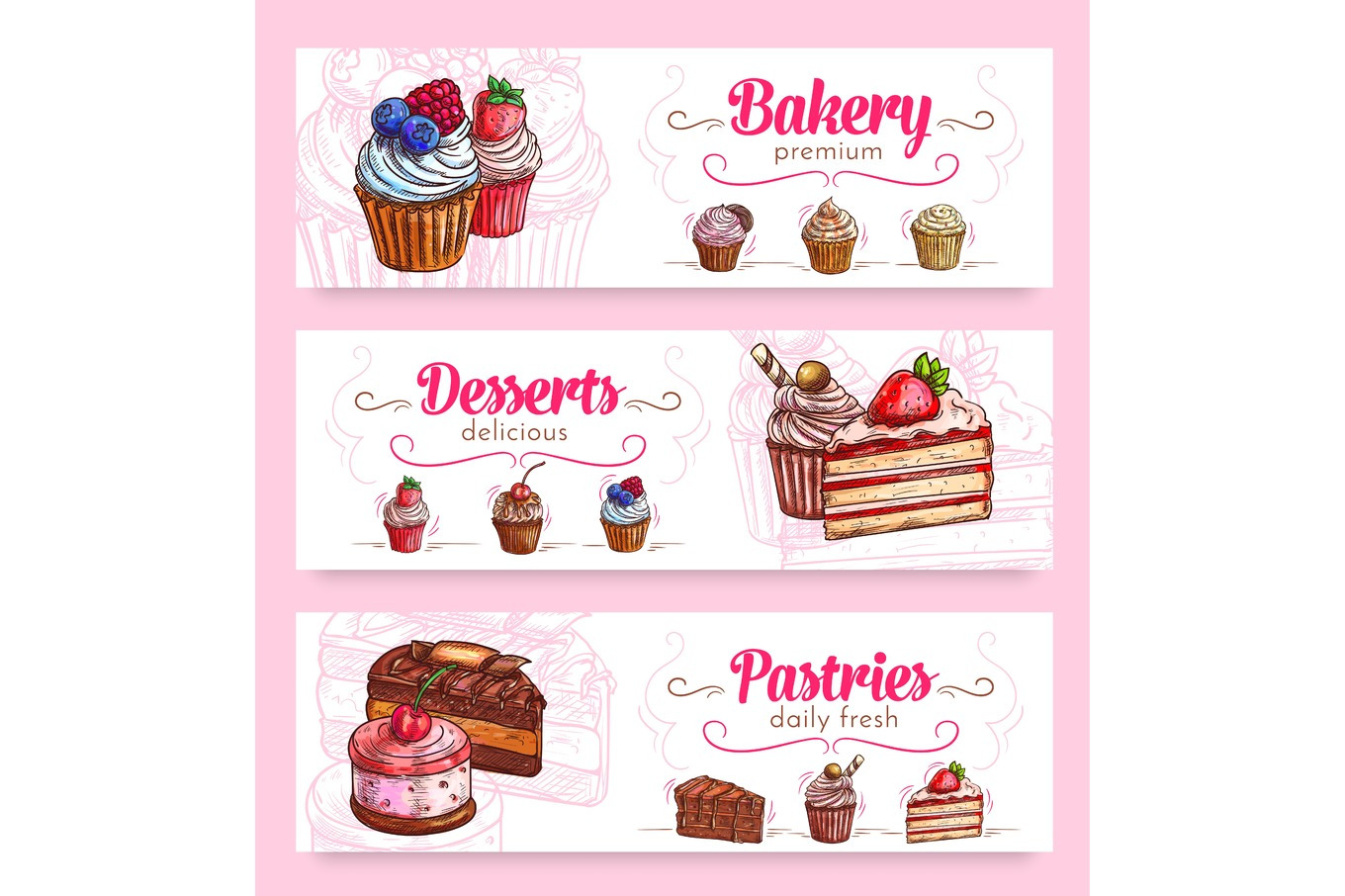 Cake and cupcake desserts banner for food design, a Background Graphic ...