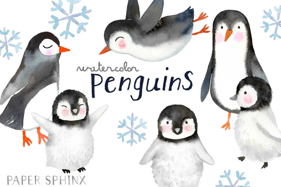 Watercolor Penguins Clipart, an Animal Illustration by PaperSphinx ...