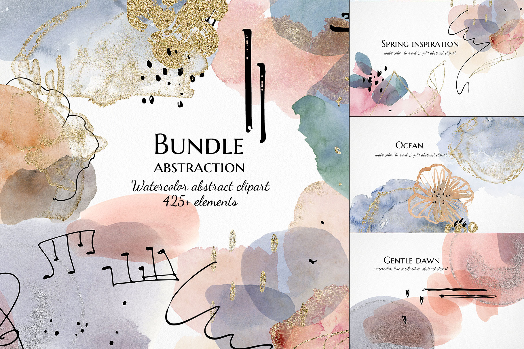 watercolor abstract pink gold bundle, a Texture Illustration by ...