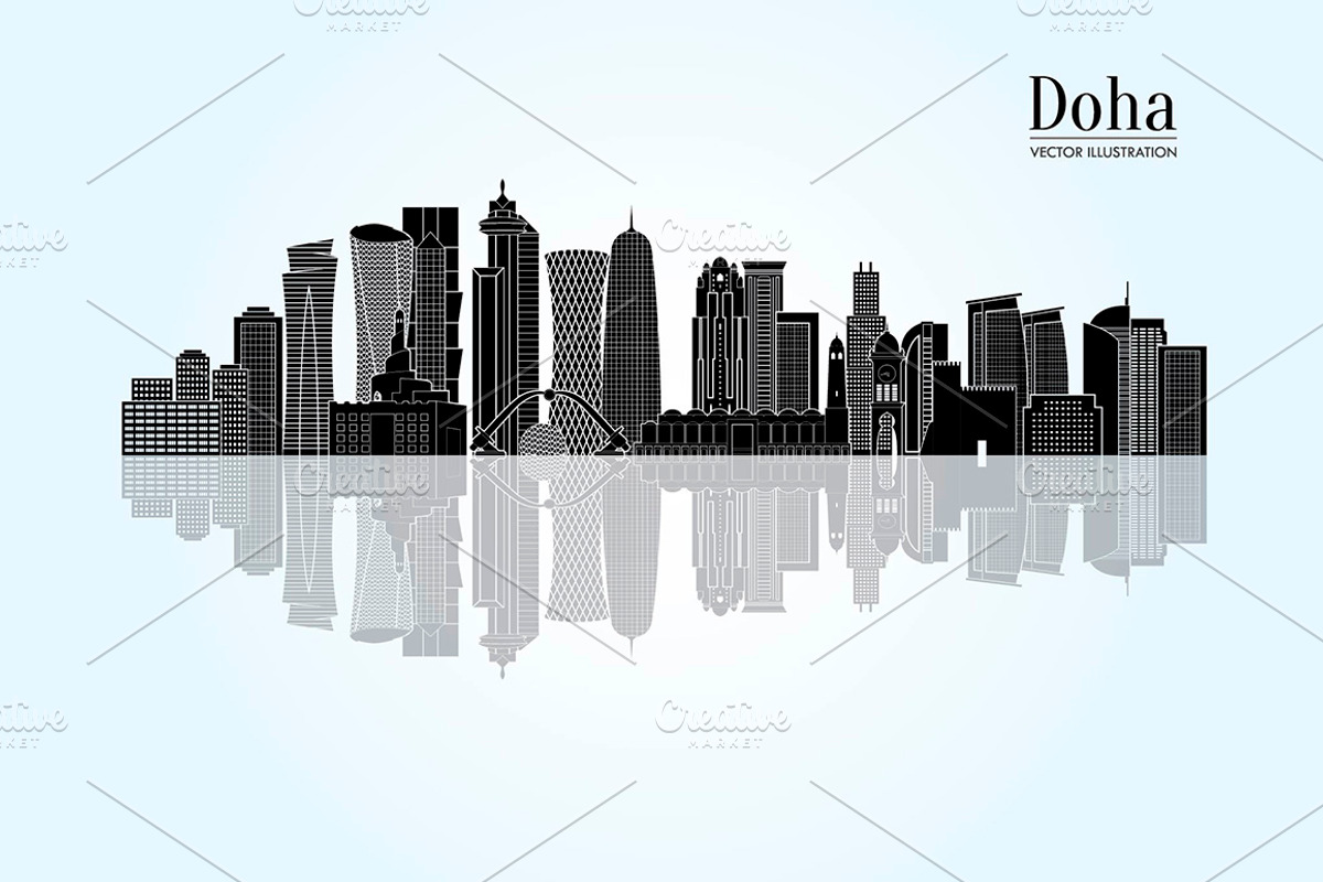 Doha detailed skyline., a Work Illustration by LisaKolbasa