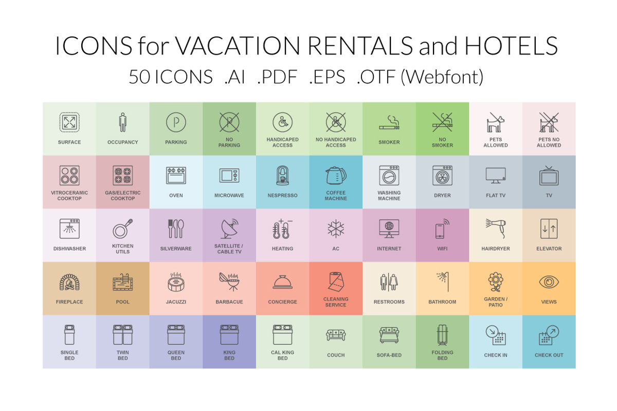 Vacation Rental & Hotel Vector Icons, an Icon by creativebythesea