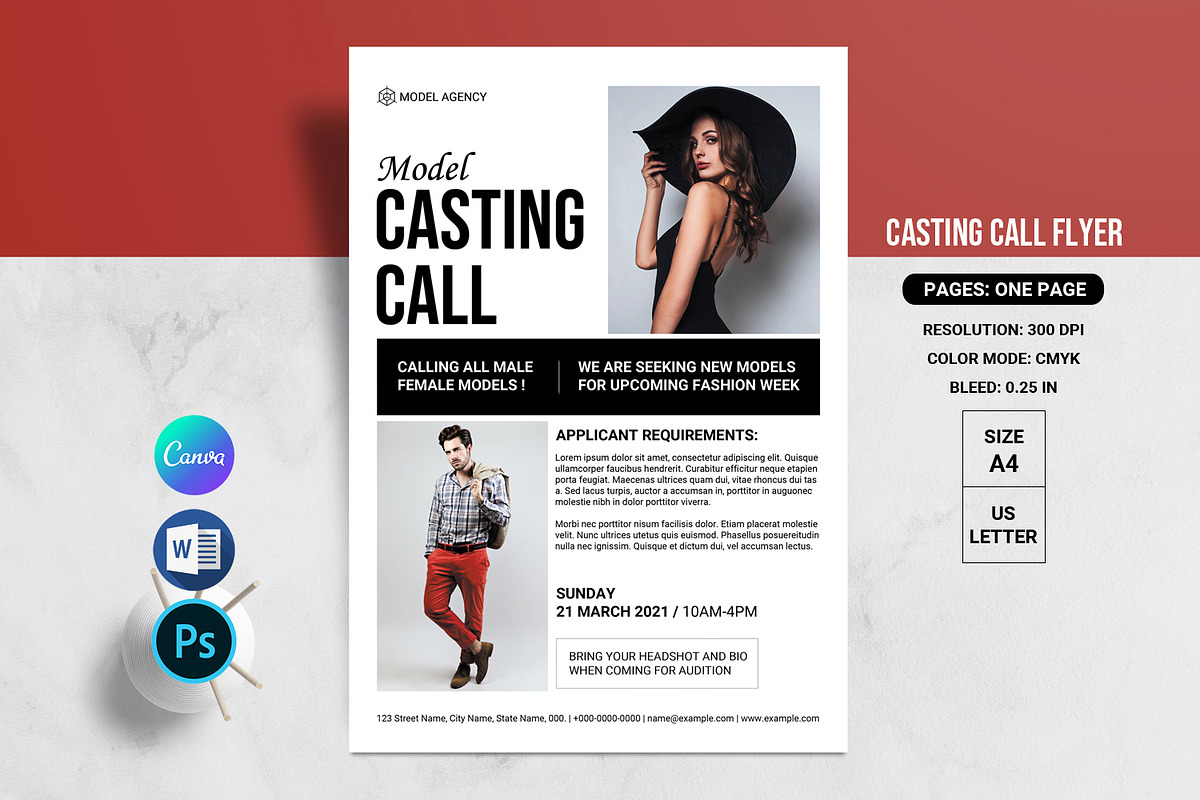 Casting Call Flyer V01, a Flyer Template by retrographix