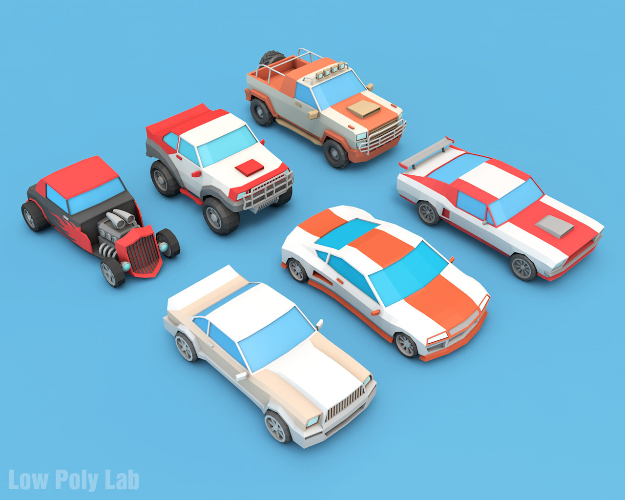 Cartoon Racing Car Pack Low Poly, a Cars & Vehicle 3D Model by Low Poly Lab