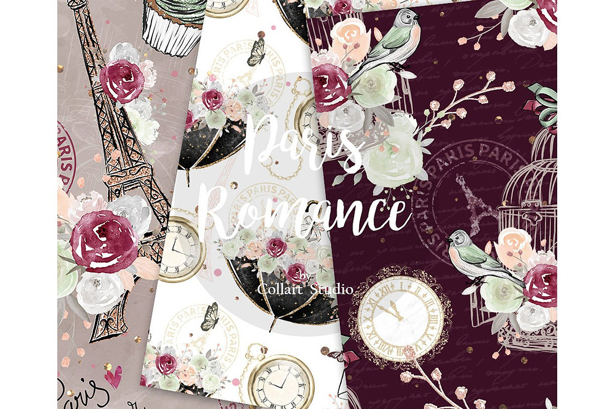 Paris digital paper, romantic papers, a Pattern Graphic by Collart Studio