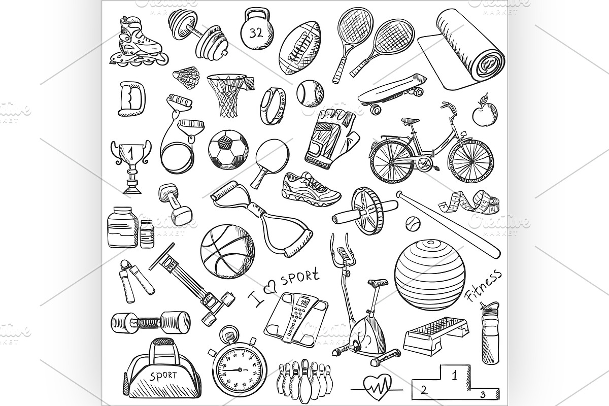 Hand drawn Fitness doodle set, a Graphic by Netkoff