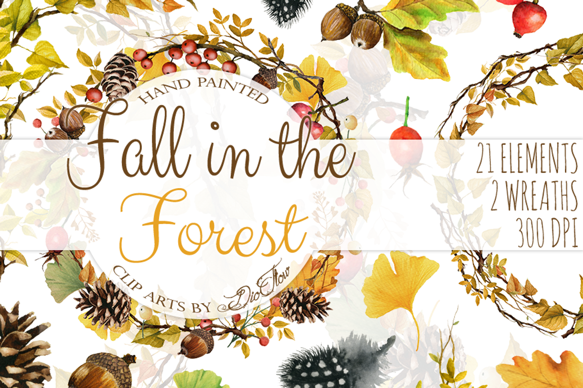 Fall In Forest Watercolor Clip Art, a Decorative Illustration by DioFlow