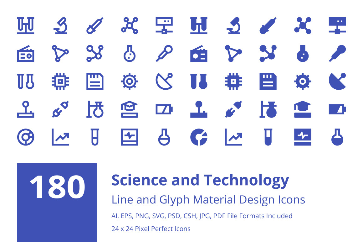 180 Science and Technology Icons, a Solid Icon by Creative Stall
