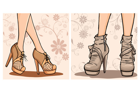 4 images of woman legs in ankle boot, an Illustration by Elena Naumchenkova