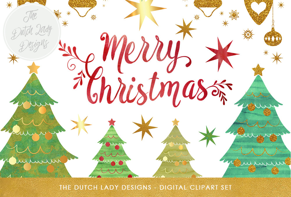 Christmas Tree Clipart Set, a Decorative Illustration by The Dutch Lady ...