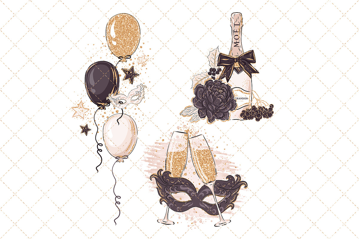 New Year Watercolor Clipart, an Illustration by Phantasia Design
