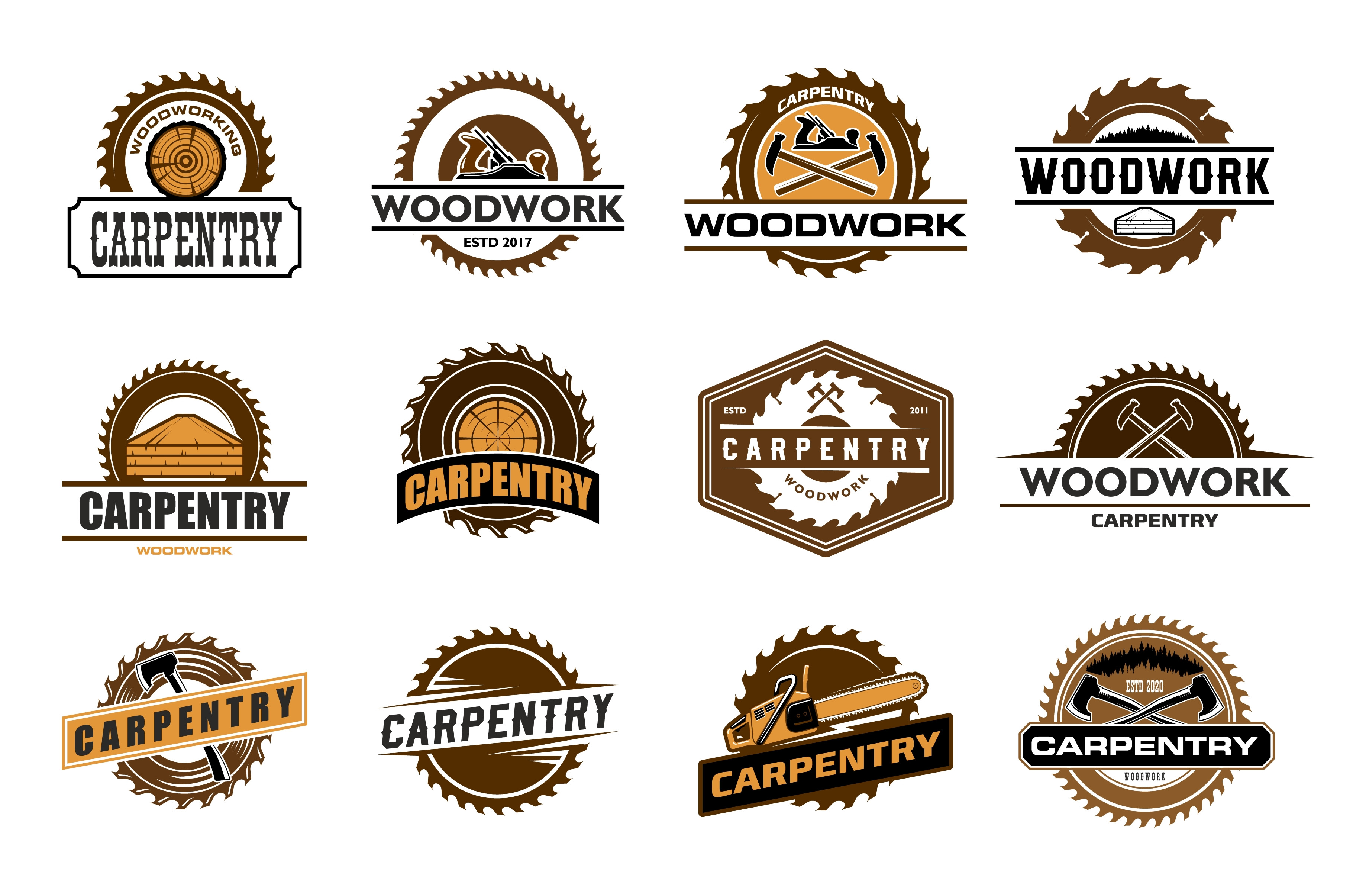 Carpentry woodwork icons, a Technology Illustration by Vector Tradition