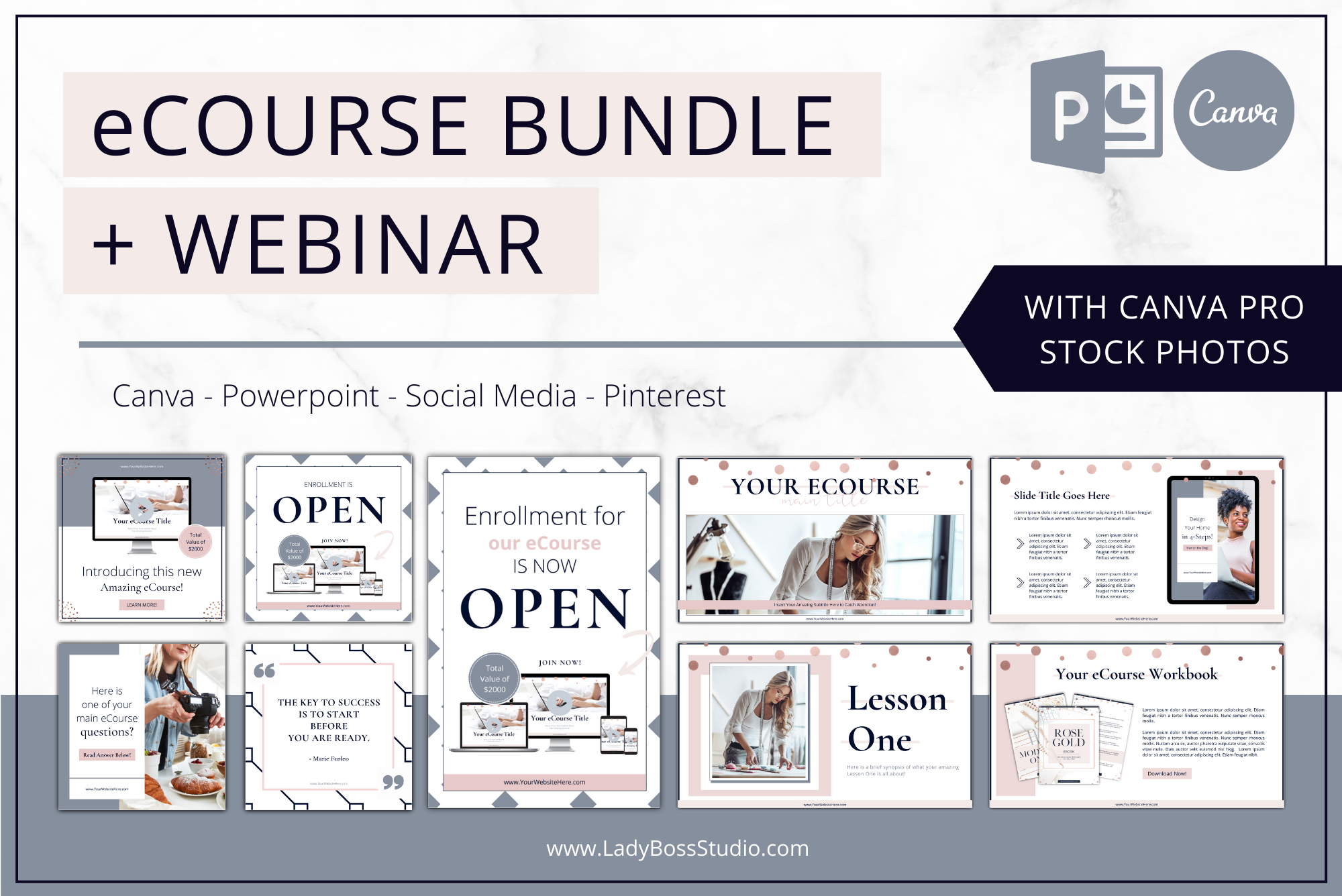 eCourse & Webinar Bundle | PPT Canva, a Presentation Template by Lady Boss Studio