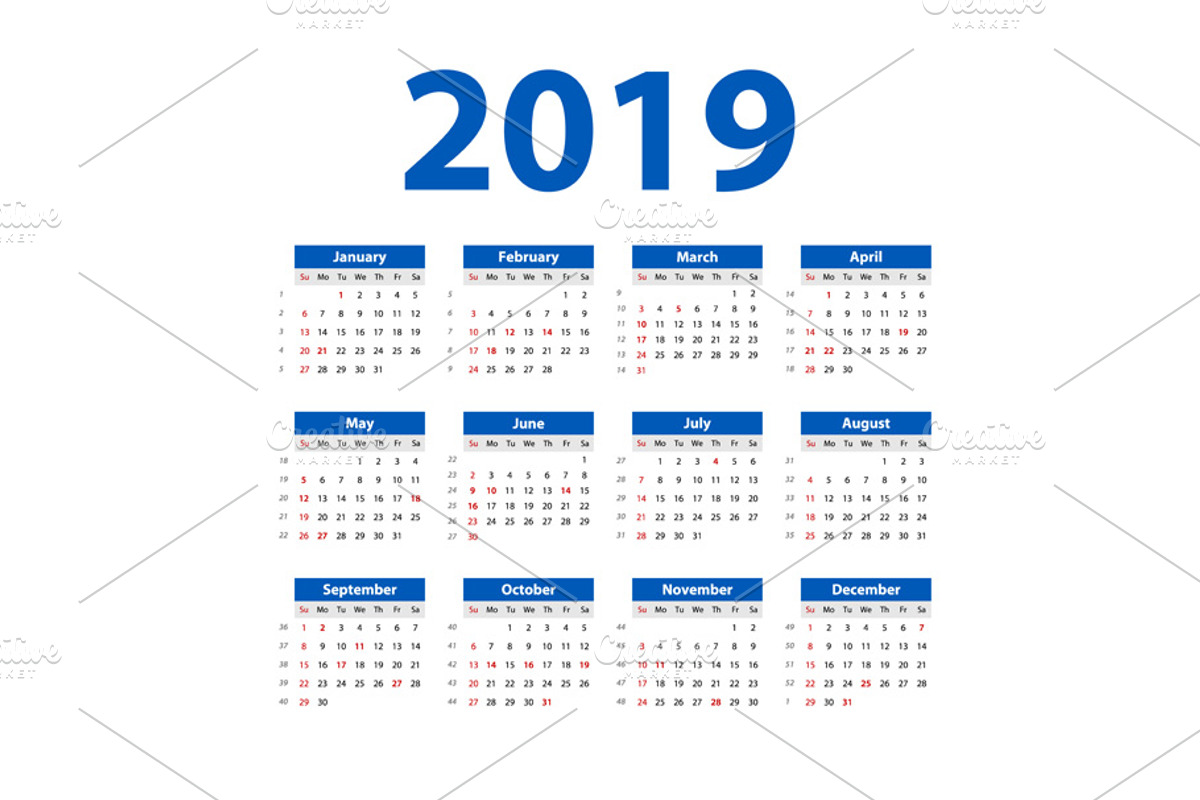 vector Simple calendar 2019 years, a Background Graphic by Rommeo79