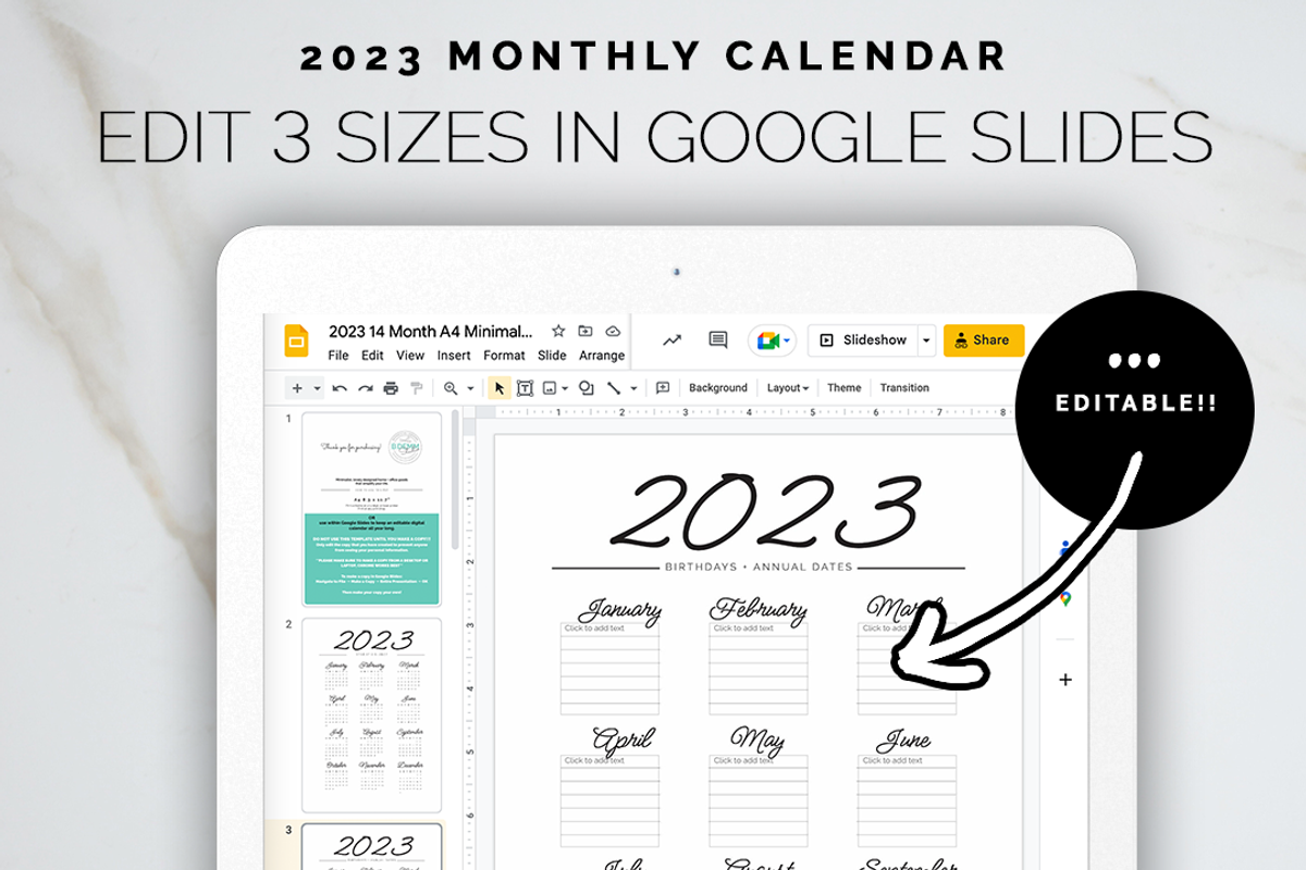 2023 CALENDAR: Editable + Printable, a Design Template by Bdemm Studio