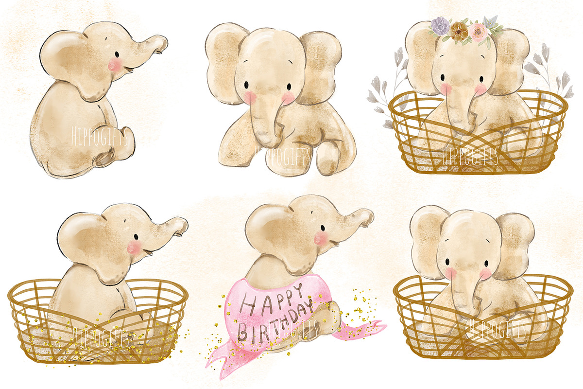 Baby Elephant clip art, an Animal Illustration by TheHappyGiftArt ...