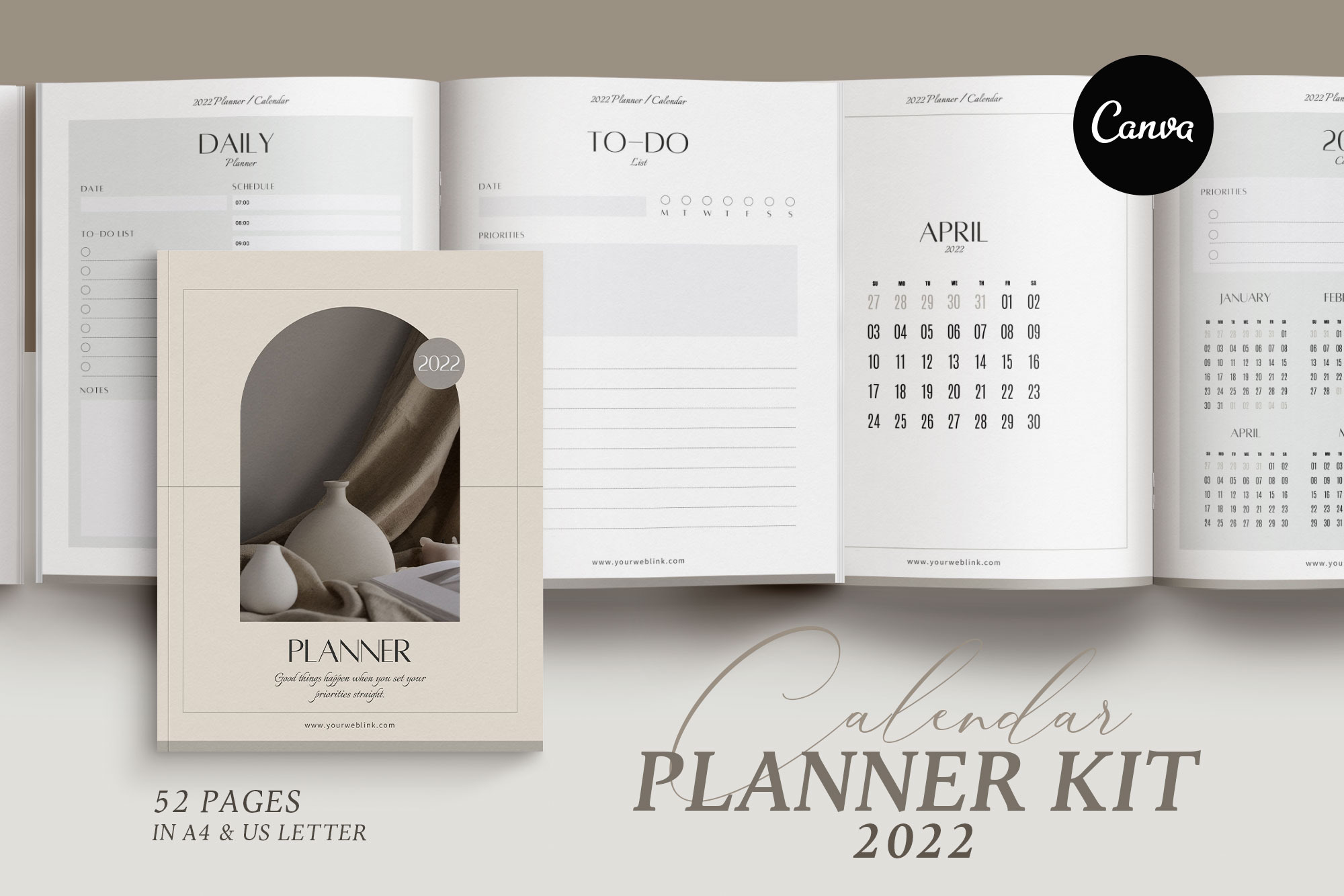 Canva Planner & 2022 Calendar kit v2, a Magazine Template by 3.14&Co