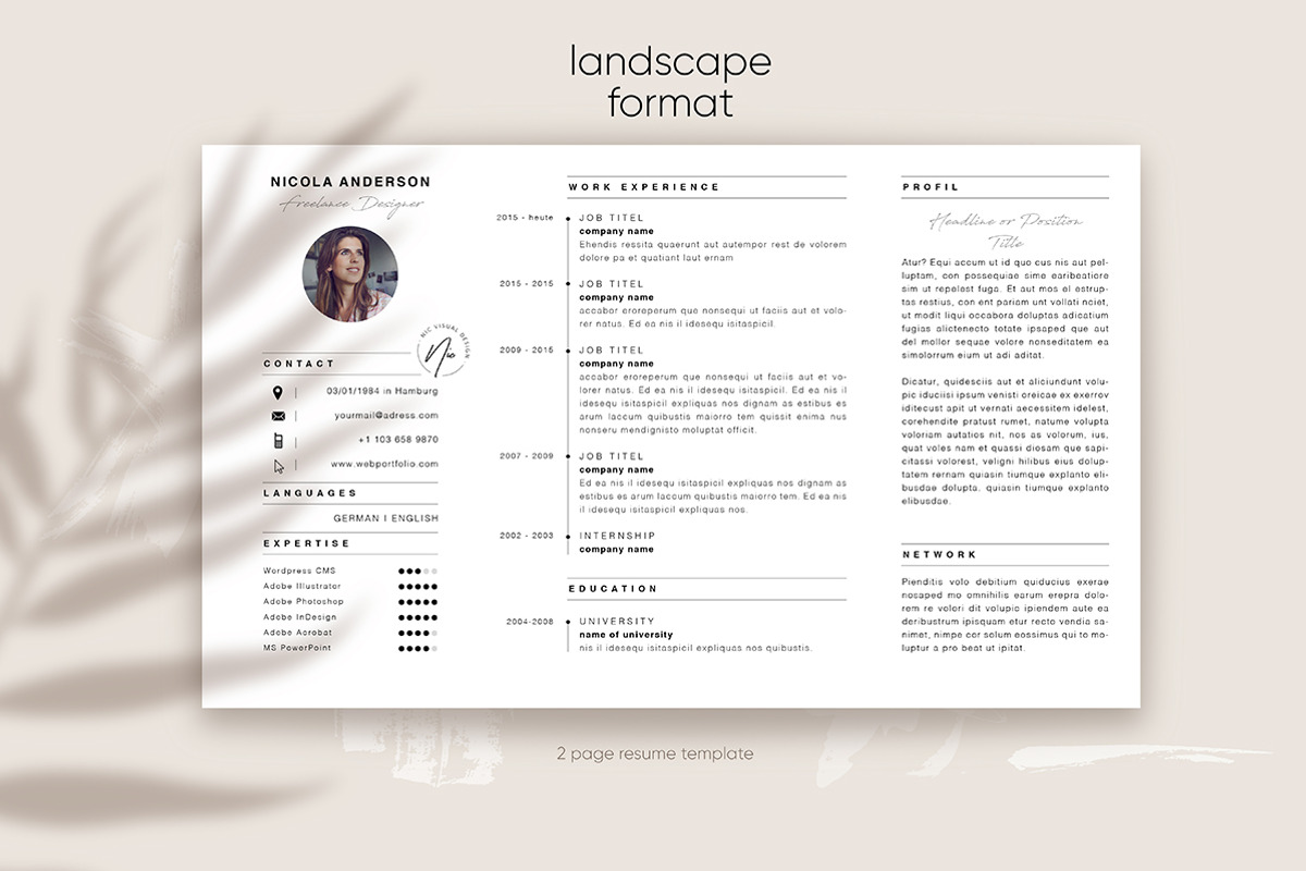 Portfolio Resume Template landscape, a Resume Template by Nic_visual
