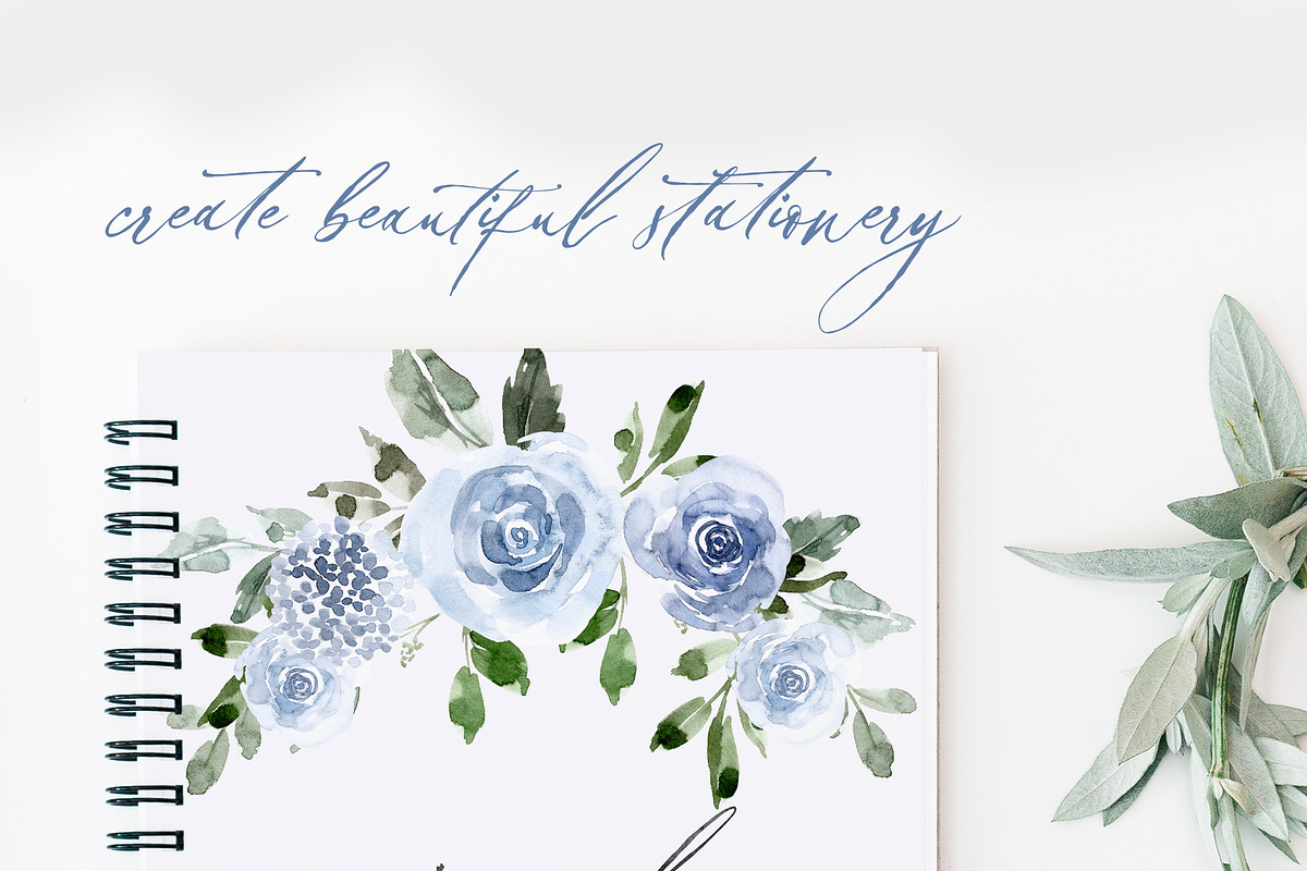 AZURE Blue Watercolor Flower Clipart, an Illustration by Essem Creatives