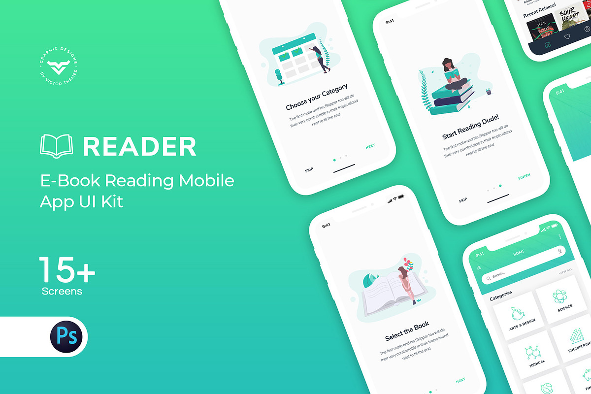E-Book Mobile App UI Kit, an UI Kit Template by VictorThemes