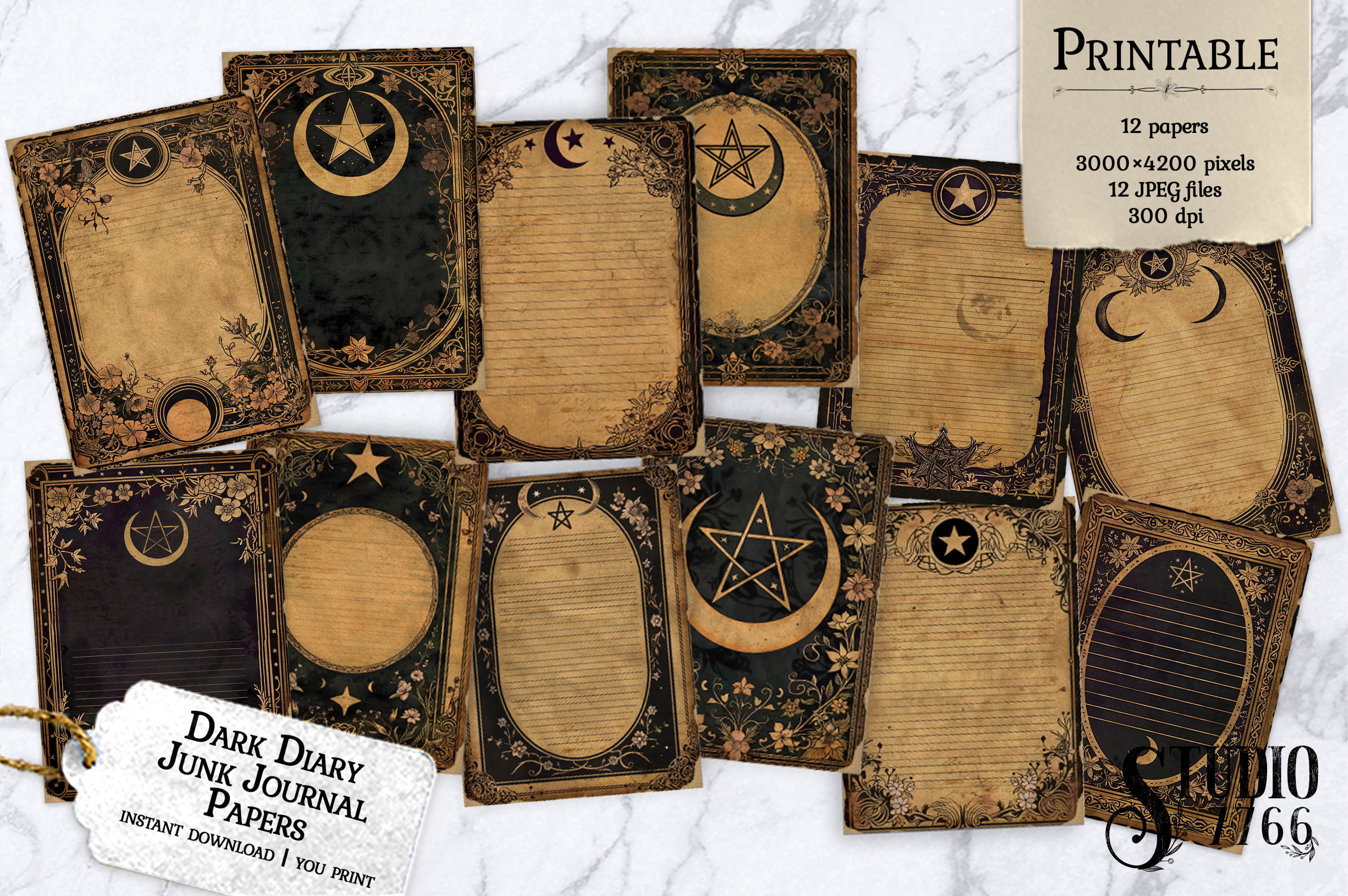 Dark Diary Junk Journal Papers