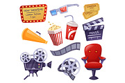 Cartoon cinema elements, movie | Graphic Objects ~ Creative Market