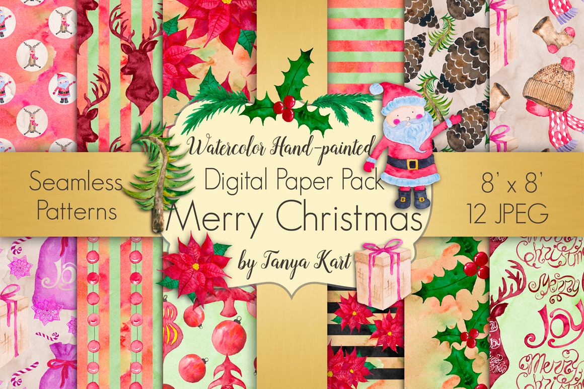 Merry Christmas Digital Paper Pack, a Pattern Graphic by Tanya Kart