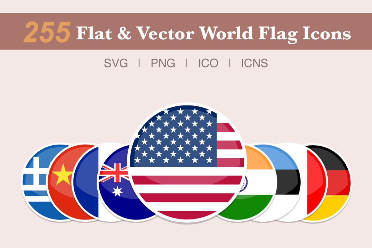 255 Flat & Vector World Flag Icons, an Icon by CustomIconDesign