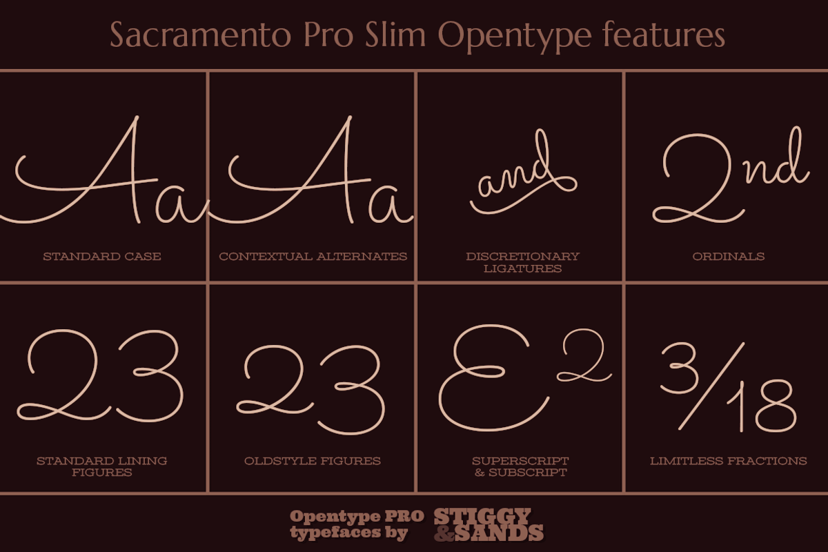 Sacramento Pro Slim, a Script Font by Stiggy & Sands