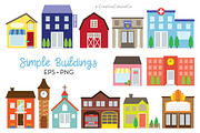 Simple Buildings Set EPS and PNG, an Object Illustration by ...