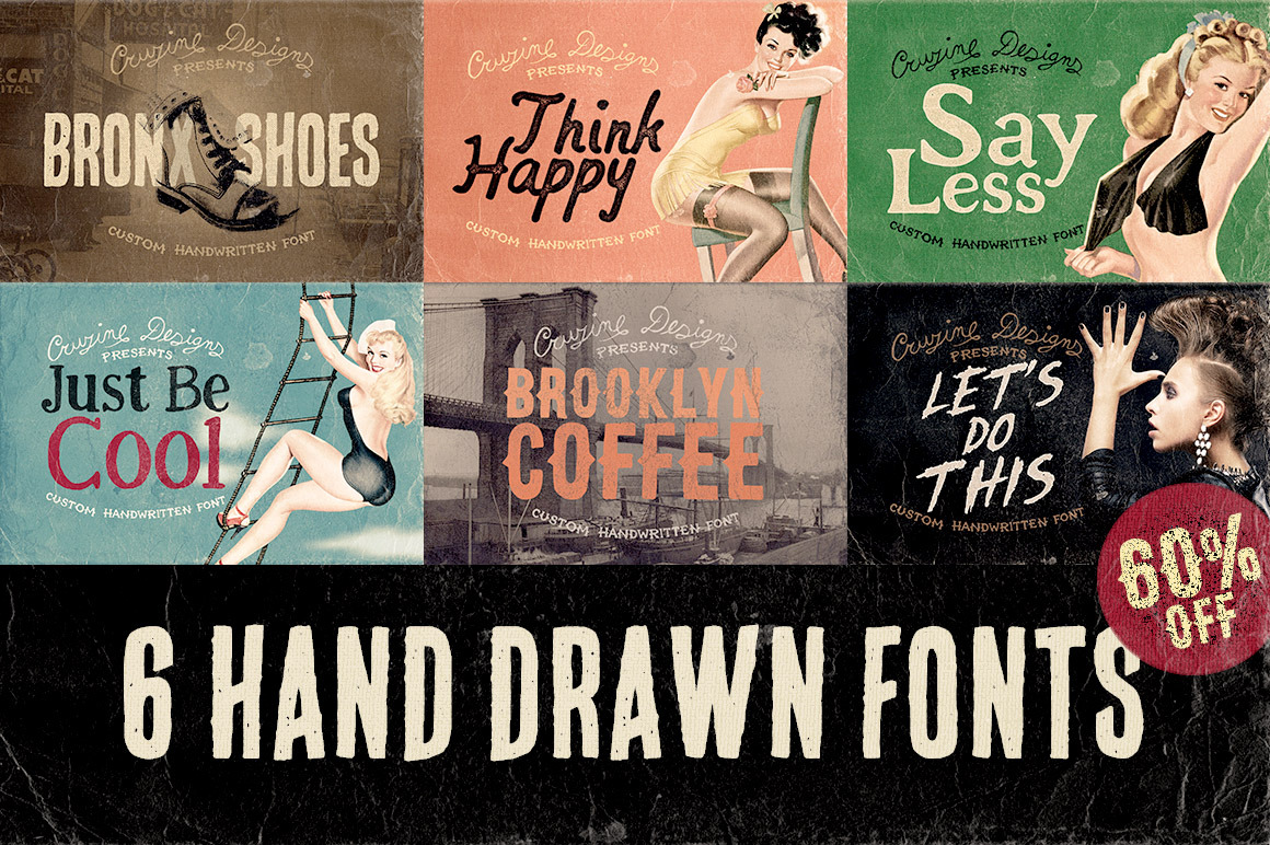 6 Hand Drawn Fonts - Bundle, a Serif Font by Cruzine