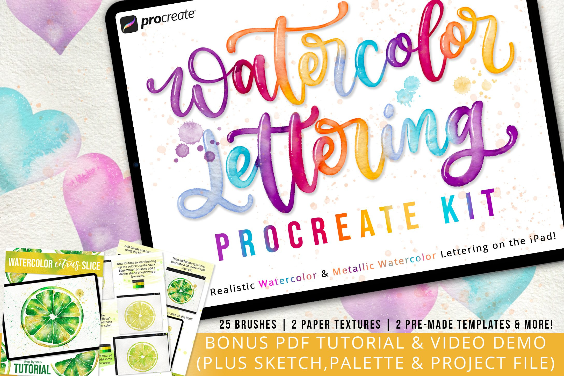 Watercolor Lettering Procreate Kit, a Brush Add-On by shannonlayne
