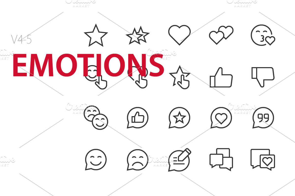 100 Emotions UI icons, an Outline Icon by Palau | Creative Market