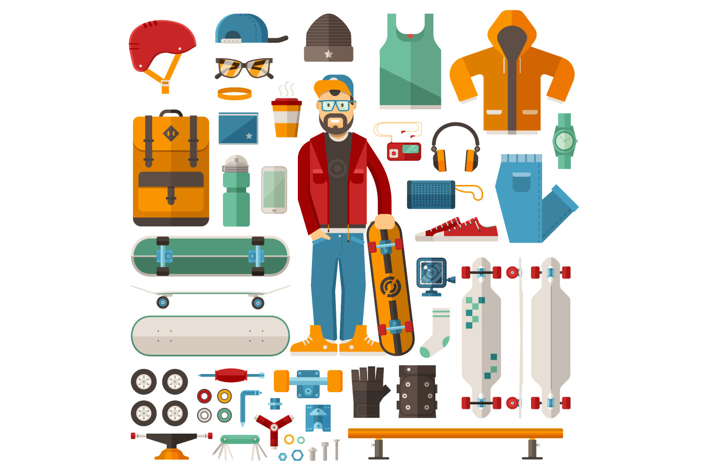 Skateboard Lifestyle Elements Set, an Object Graphic by Alex Krugli