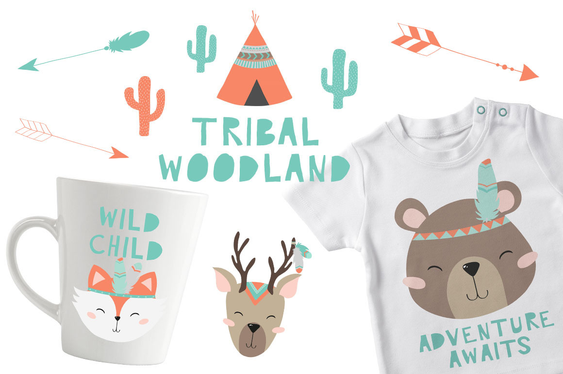 Tribal Woodland Set, an Animal Illustration by Nagore Rodriguez Design