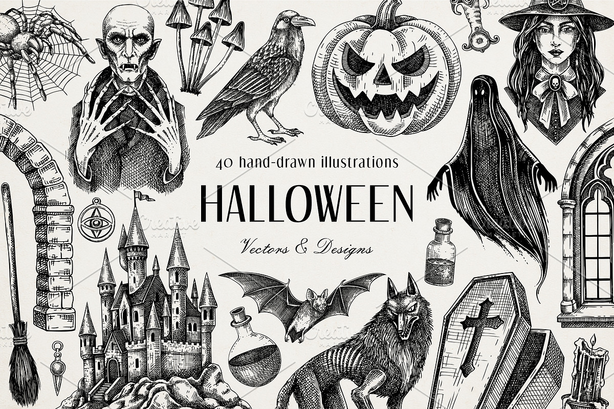 Gothic Halloween. Hand Drawn Vectors