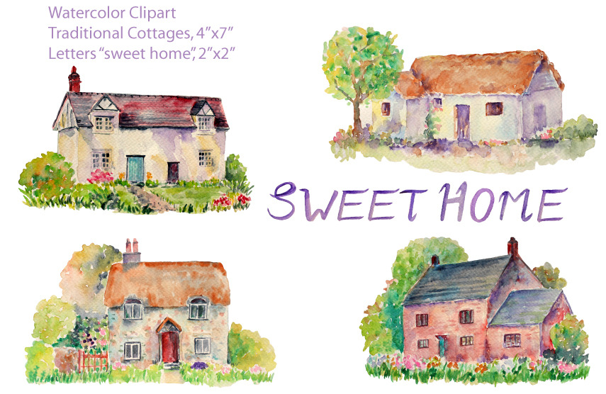 Watercolor Traditional Cottages, an Illustration by Corner Croft