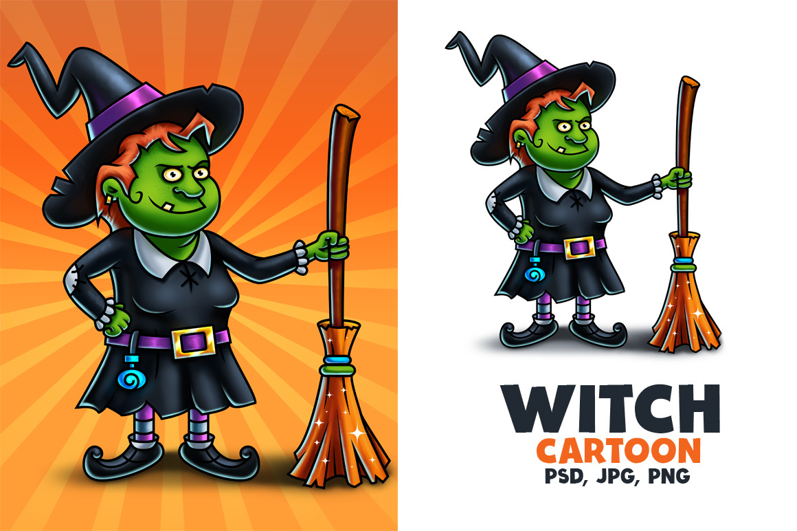 Witch Cartoon Character, a Seasonal Illustration by pixaroma